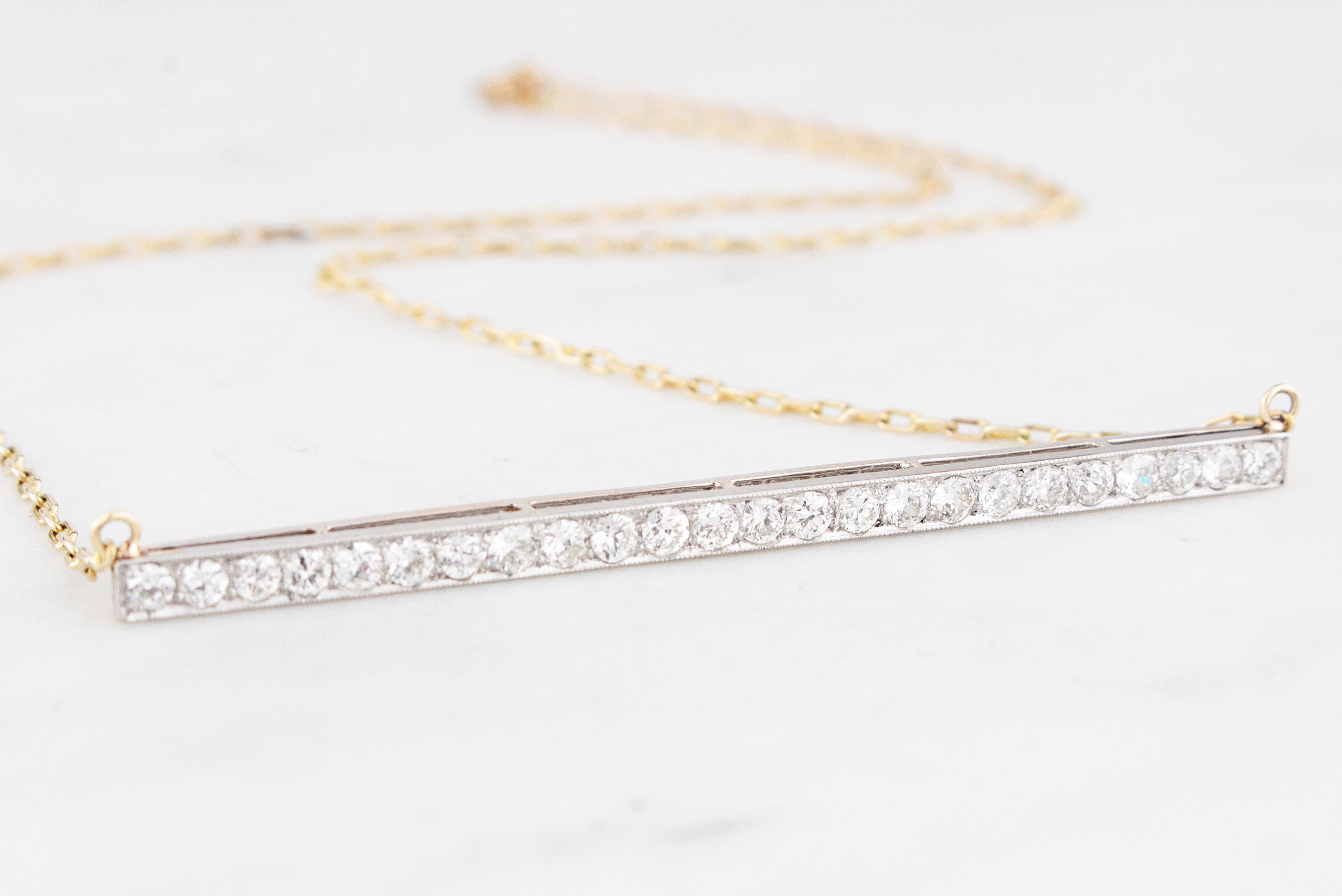ART DECO 1.85ct DIAMOND BAR PENDANT 14ct GOLD - Rock & Vestige