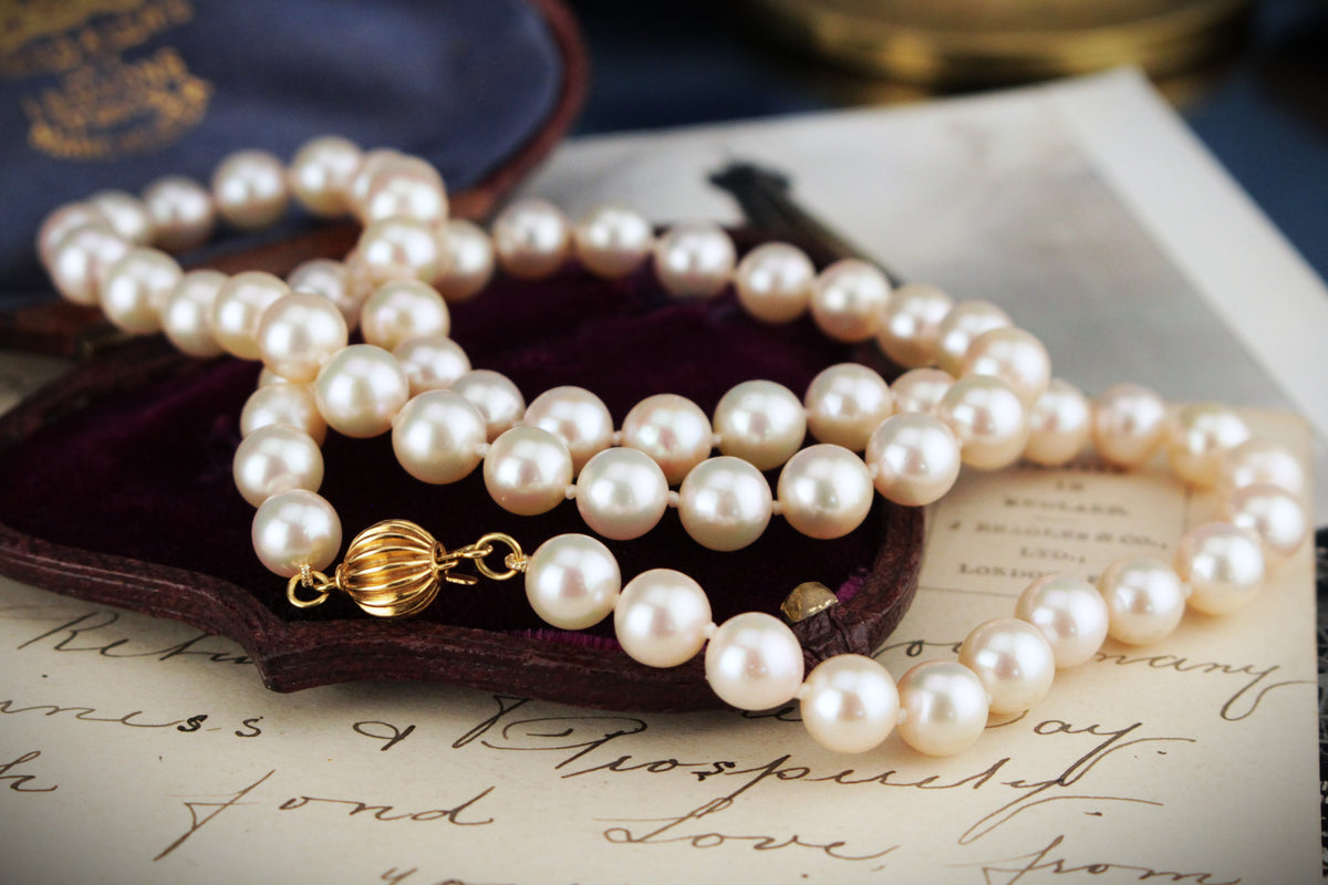 SINGLE STRAND PRINCESS LENGTH FRESHWATER PEARL NECKLACE 9ct YELLOW GOL ...